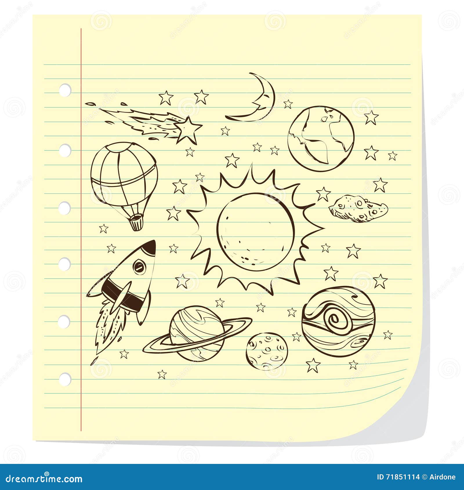 Space Theme Doodle, on Lined Note Paper Stock Vector - Illustration of ...