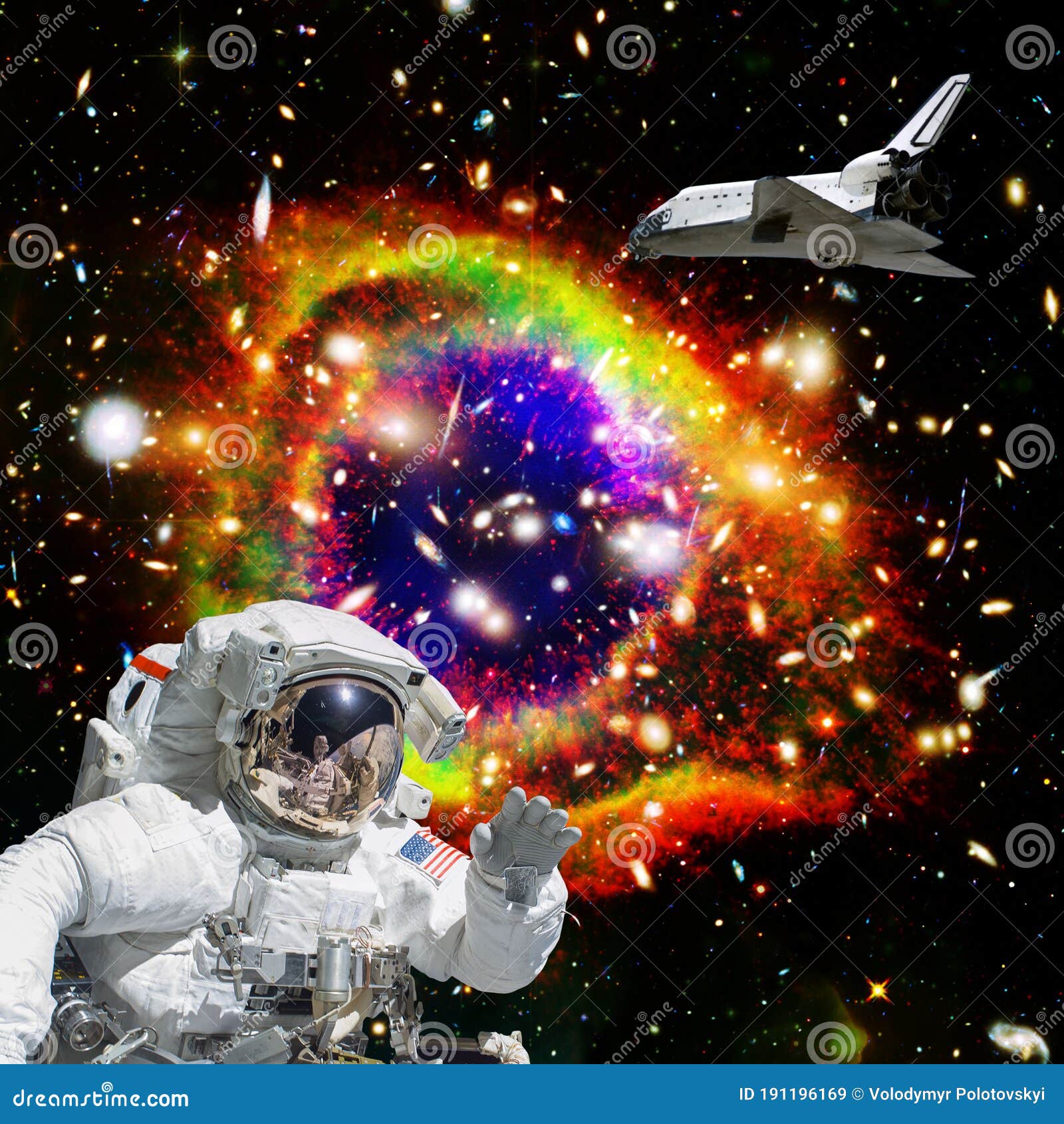 Astronaut in Outer Space. Shuttle on the Backdrop. the Elements of this ...