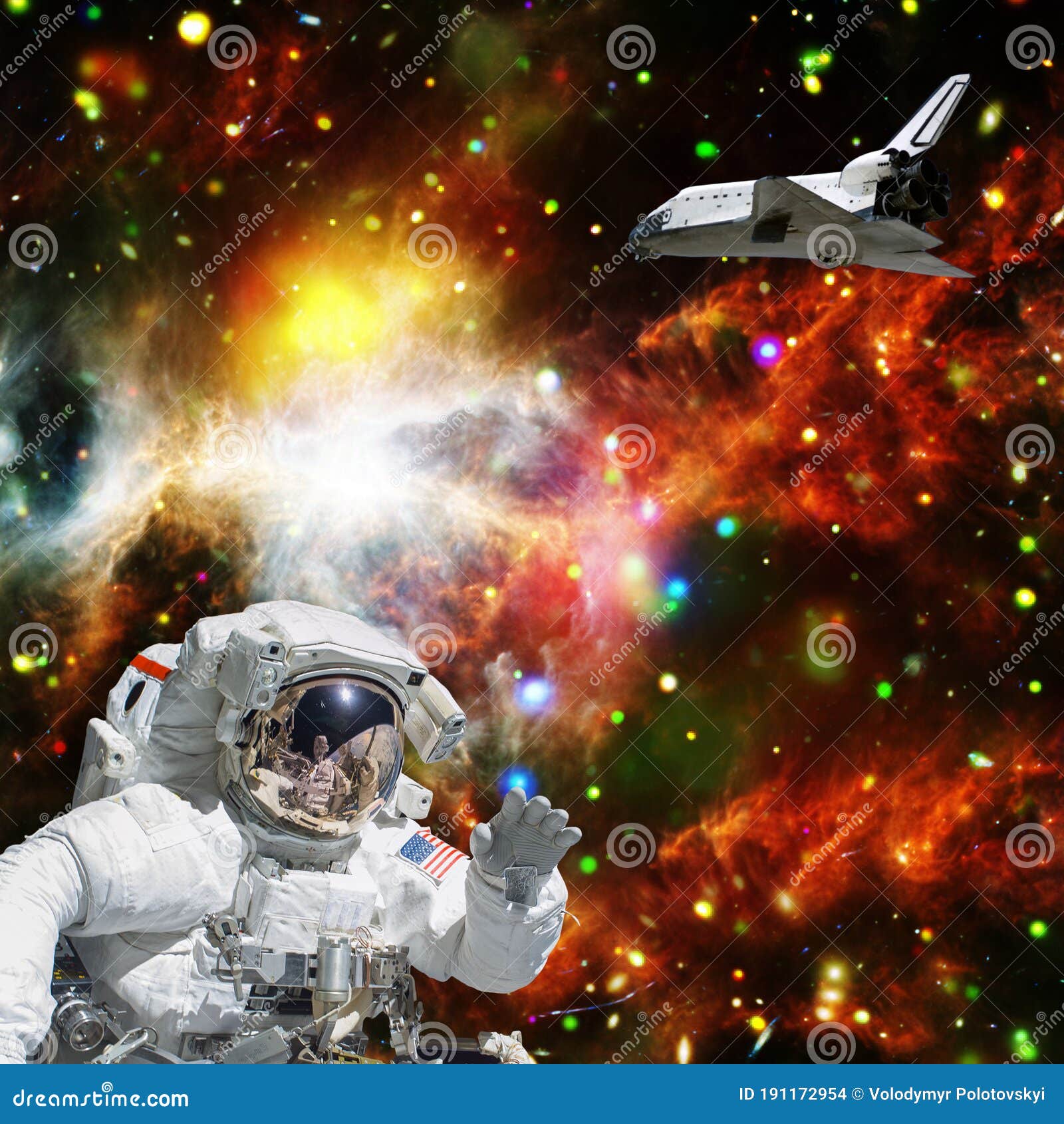 Astronaut in Outer Space. Shuttle on the Backdrop. the Elements of this ...