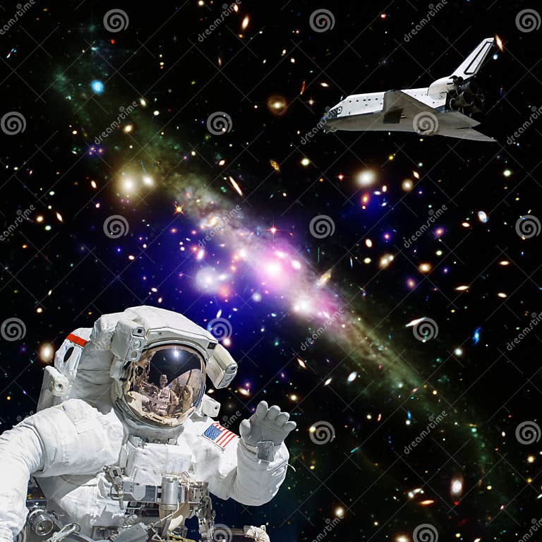 Astronaut in Outer Space. Shuttle on the Backdrop. the Elements of this ...