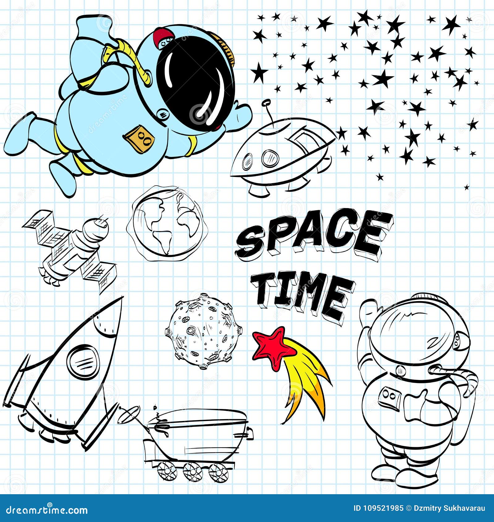 Space Themed Doodle Background. Stock Illustration - Illustration of ...
