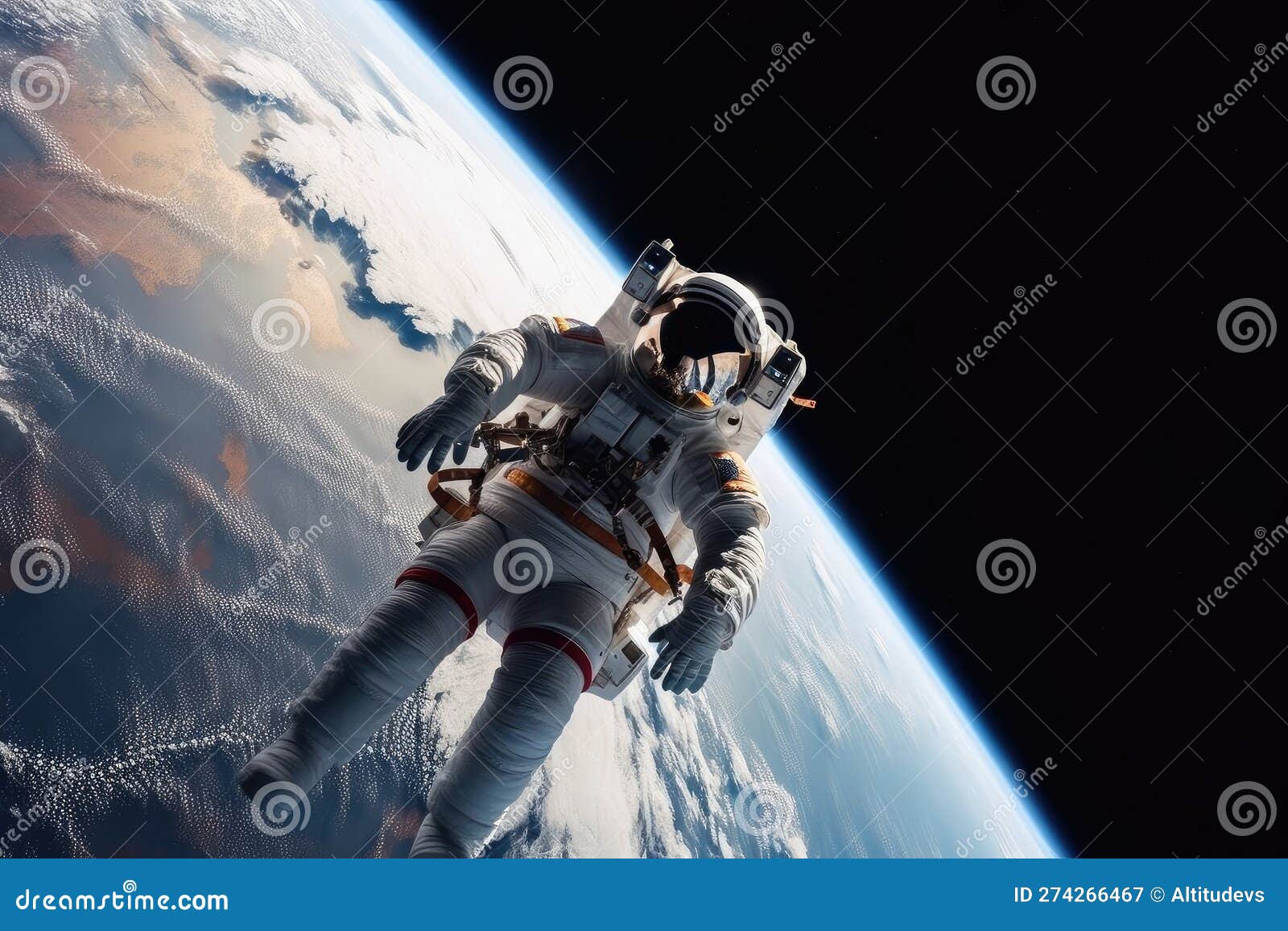 Space Tourist, Floating in Zero Gravity with View of the Earth and ...