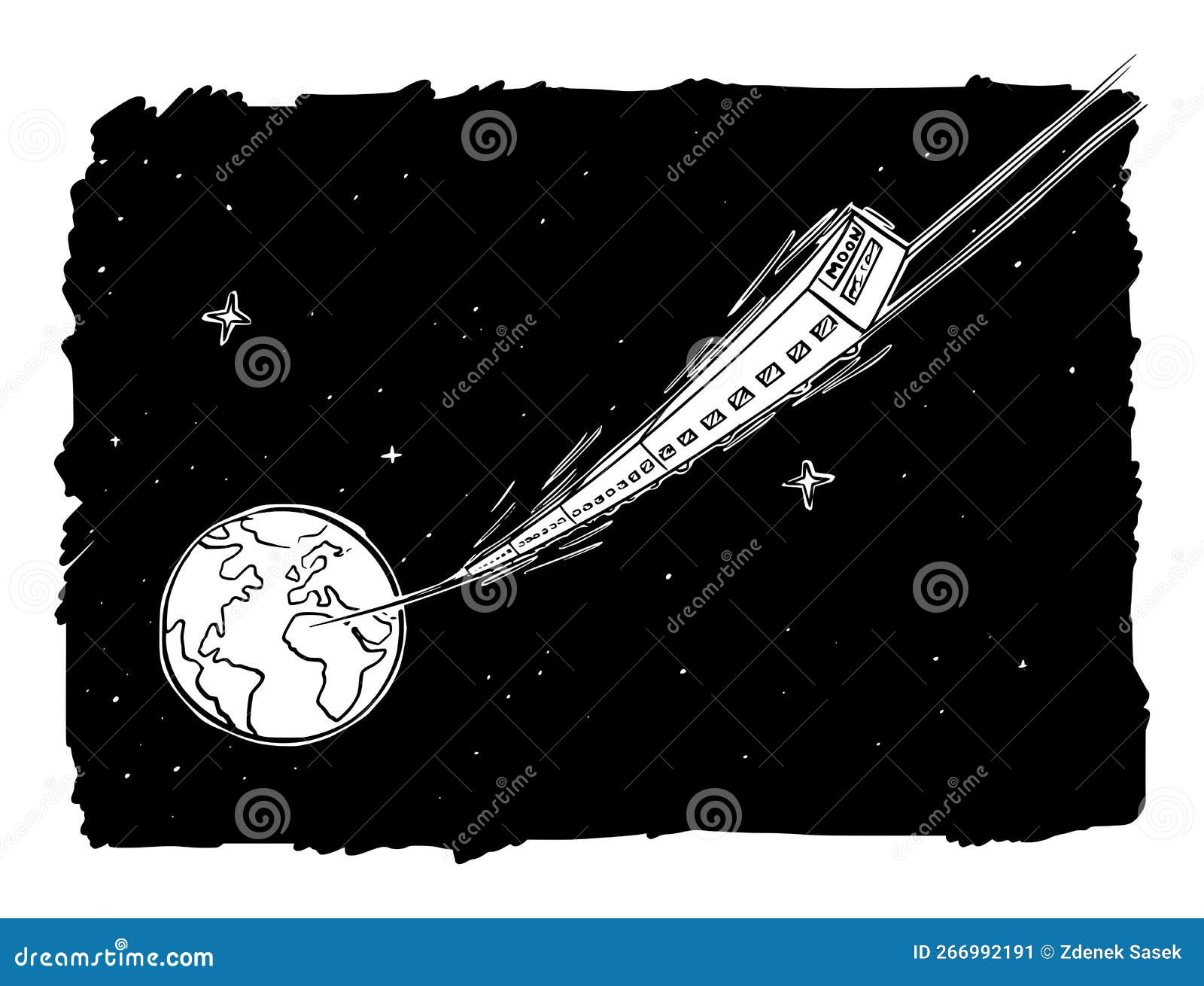 Space Train from Earth To Moon , Vector Cartoon Illustration Stock ...