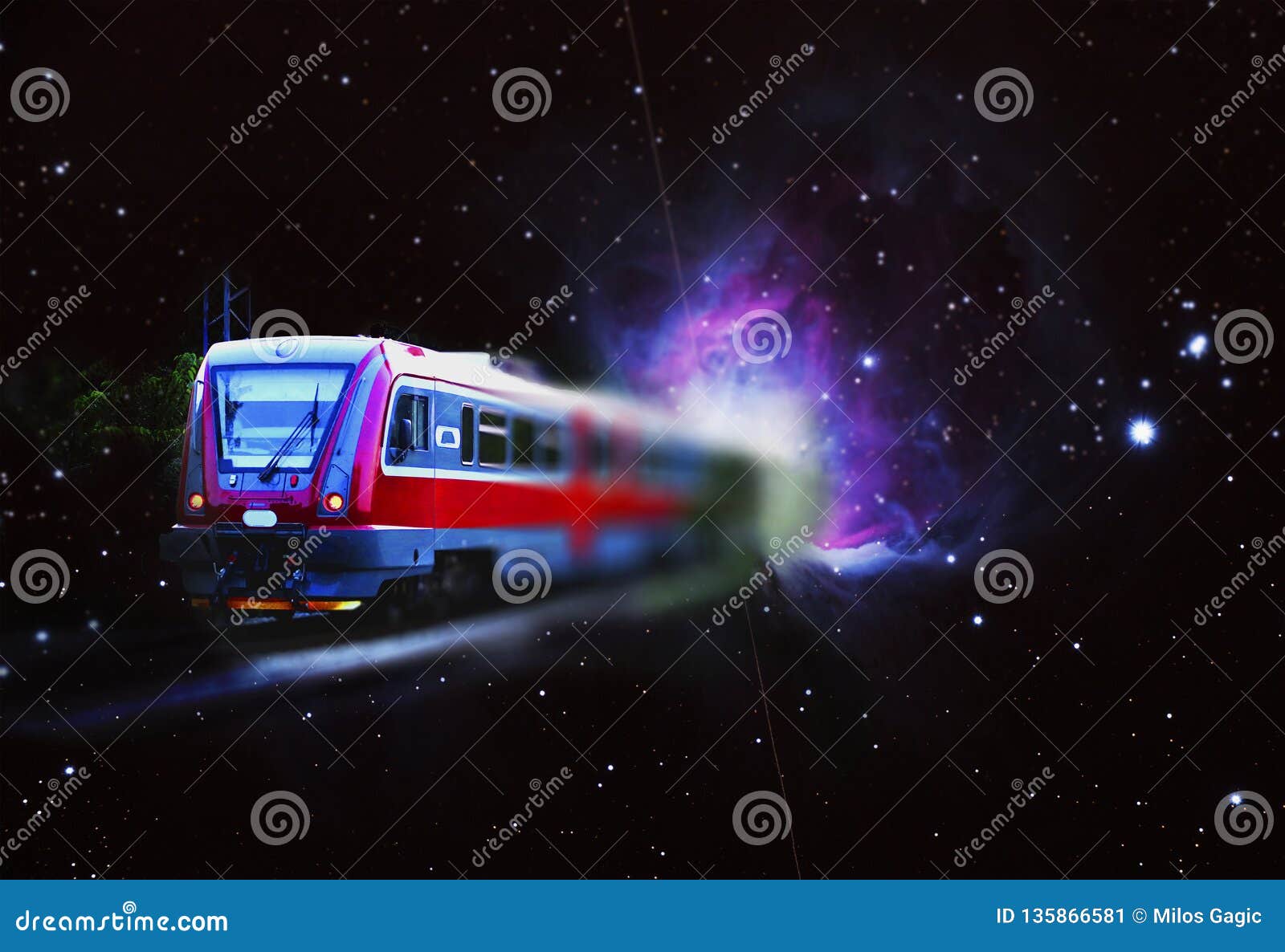 Space Train, Satellite and Orion Nebula. Stock Image - Image of travel ...