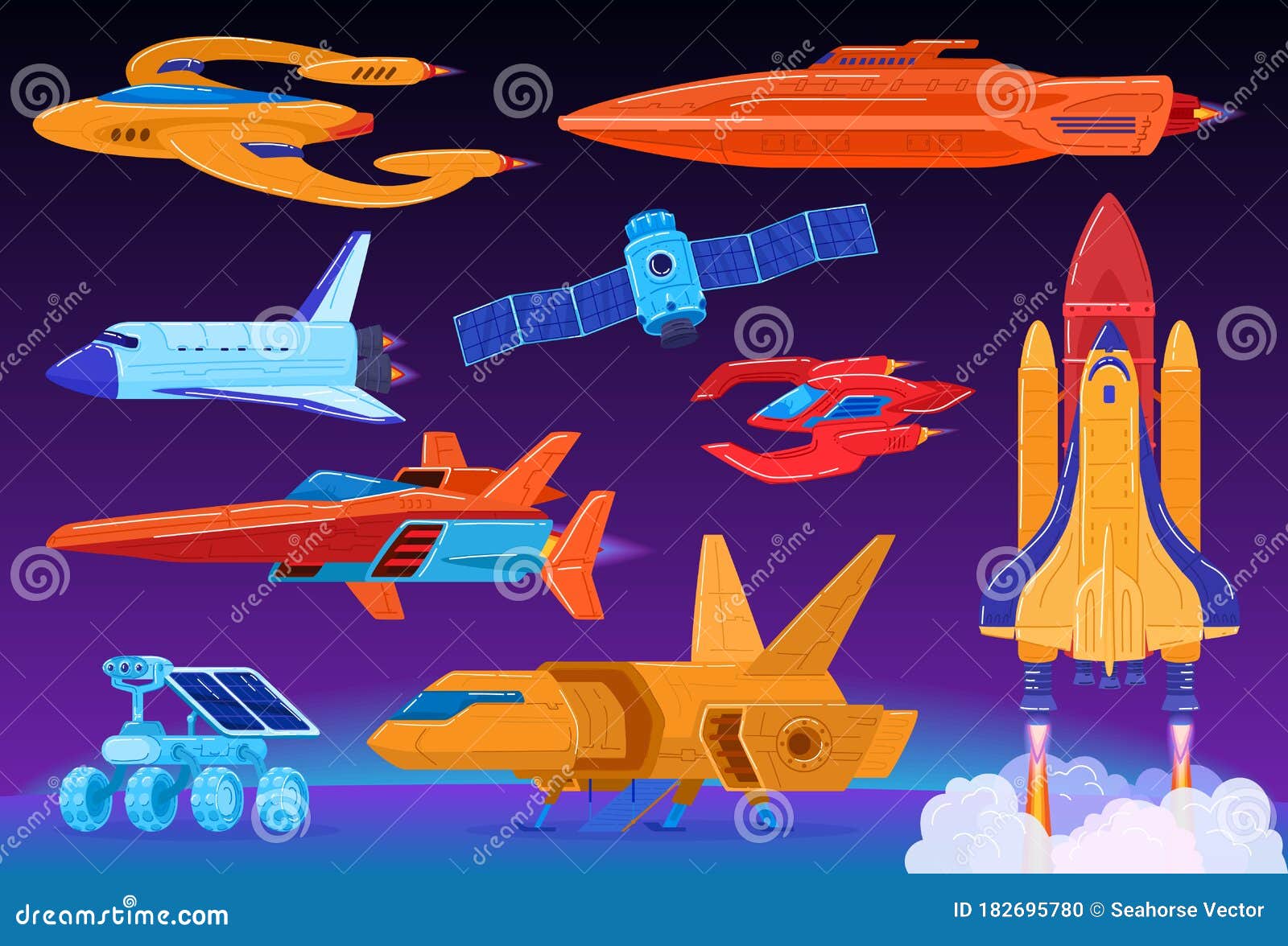 Space Transport Set, Science Fiction Spaceship and Shuttle Launch ...