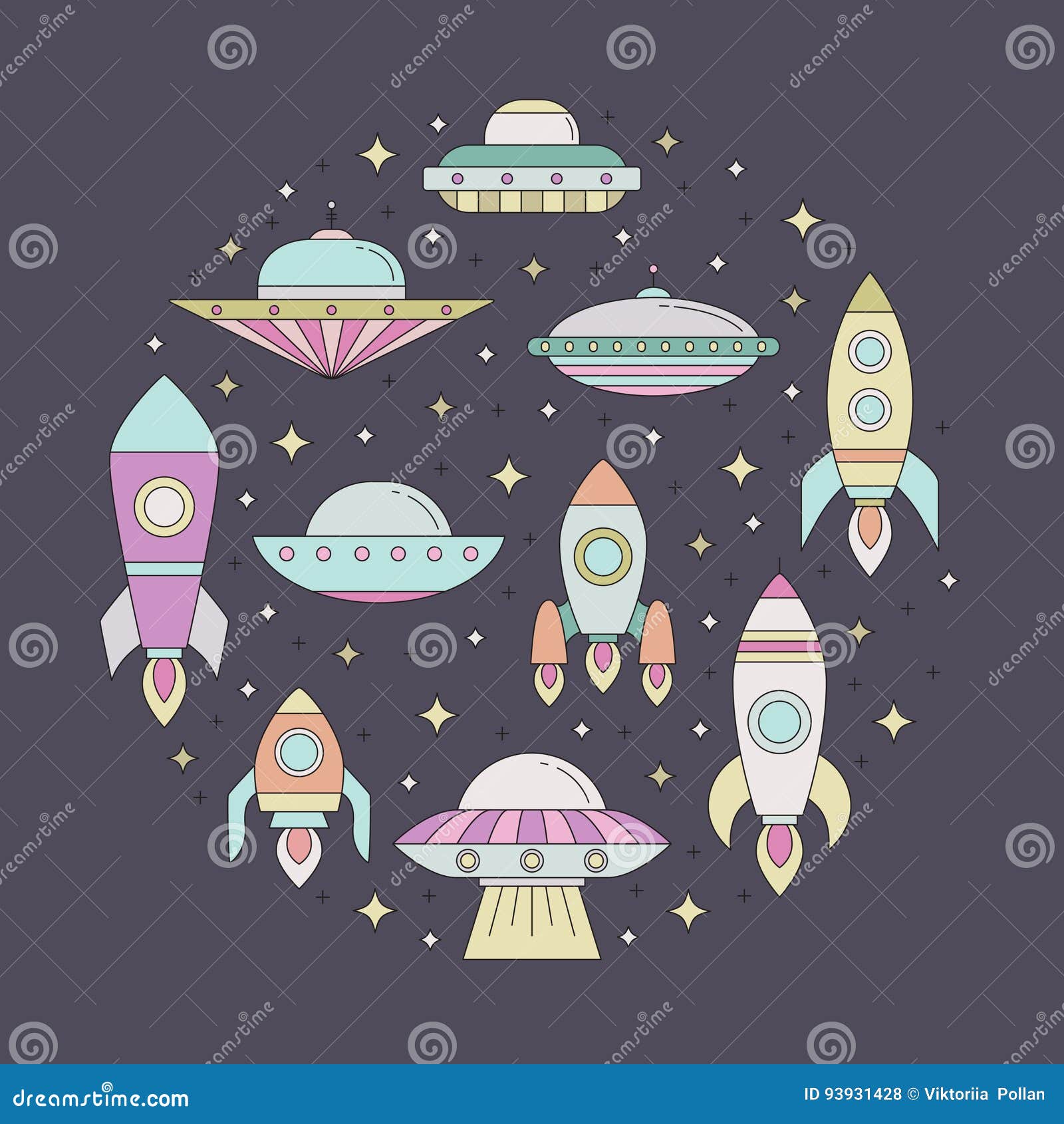Space Transportation Outline Circle Illustration. Part One. Stock ...