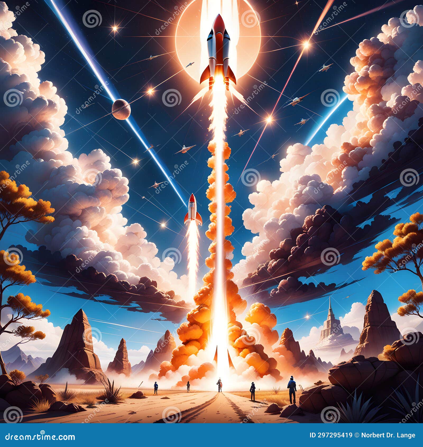 Space travel, AI-generatet stock illustration. Illustration of rockets ...