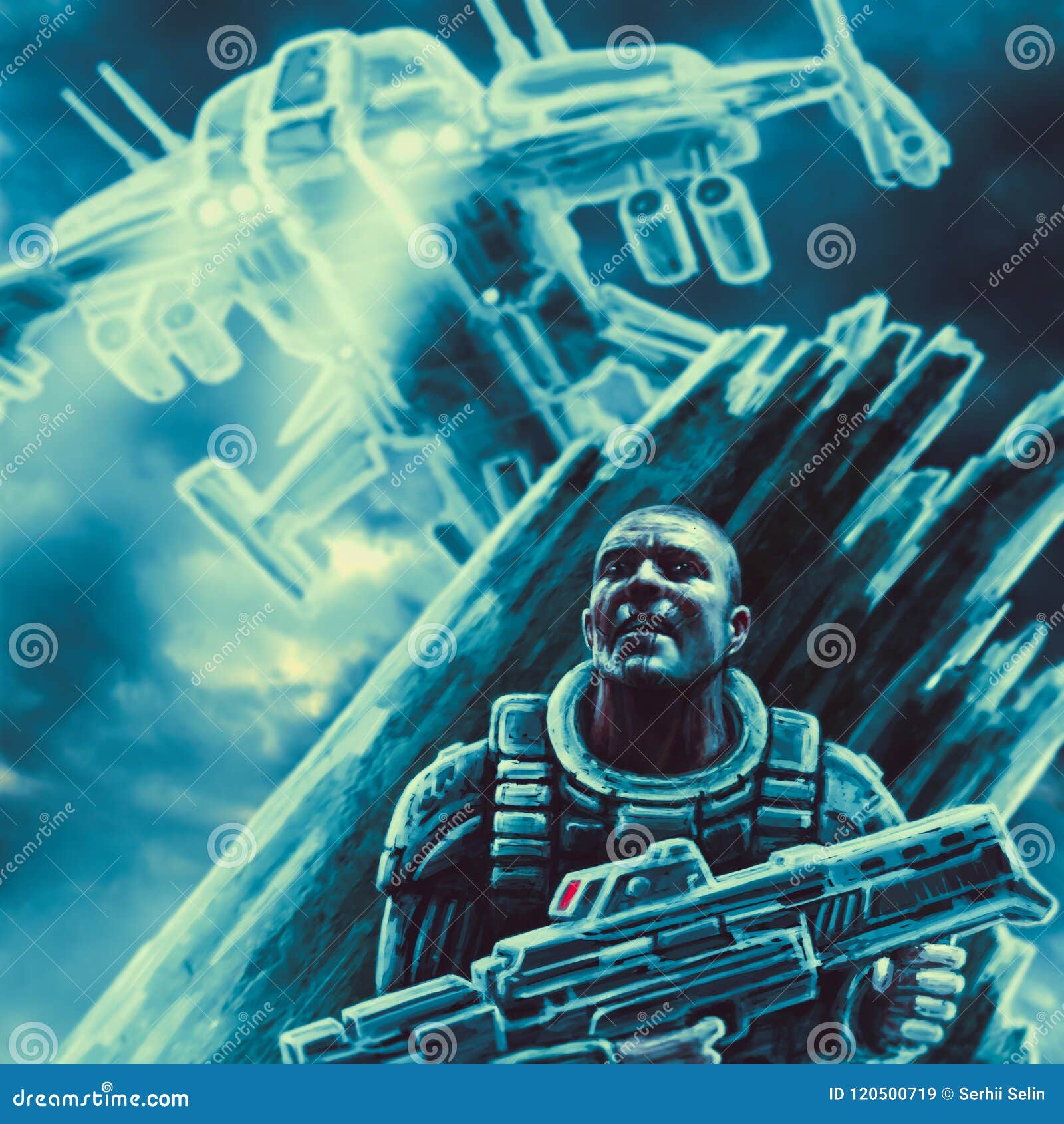 Space Trooper In Suit With A Heavy Gun. Royalty-Free Stock Photo ...