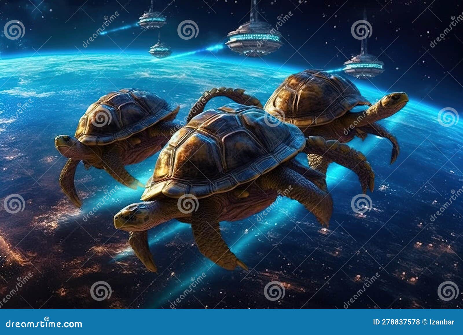 Space Turtles, Their Sleek Shells Equipped with High - Tech Propulsion ...