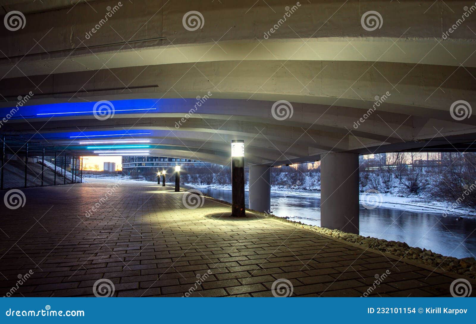 Space Under the Bridge with Artificial Lighting Stock Photo - Image of ...