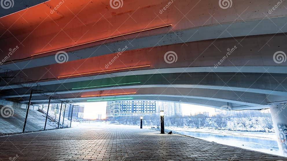 Space Under the Bridge with Artificial Lighting Stock Photo - Image of ...