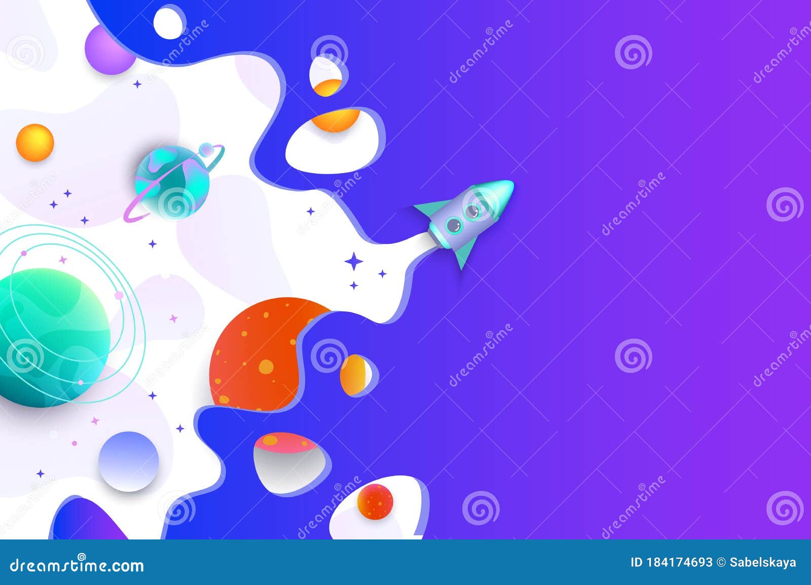 Space Universe Banner with Rocket and Galaxy Planets, Flat Vector ...