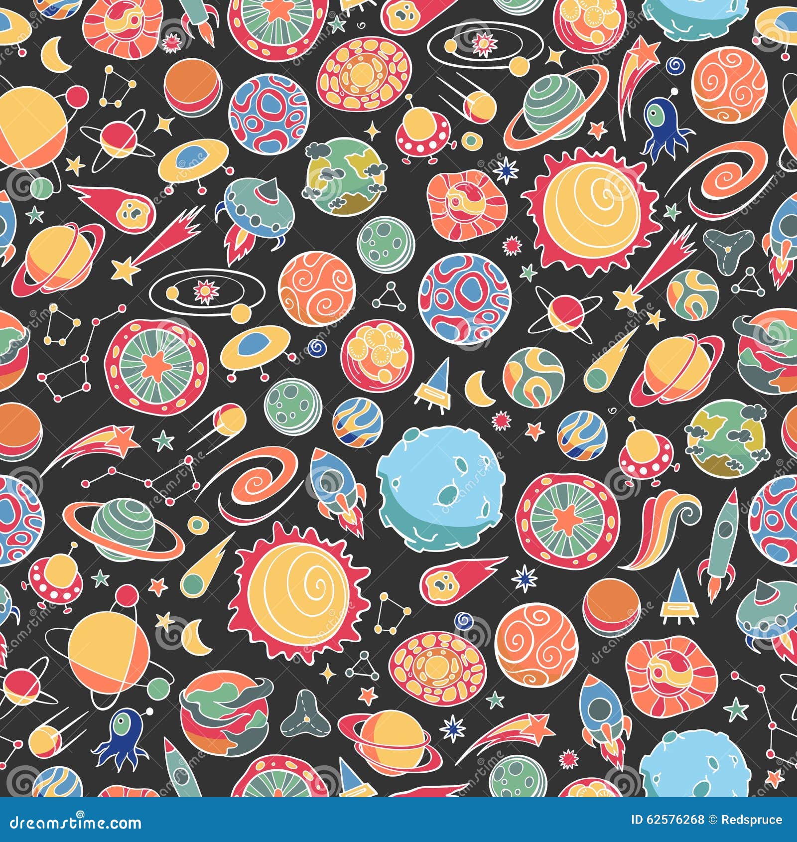 Space and universe doodles stock vector. Illustration of cartoon - 62576268