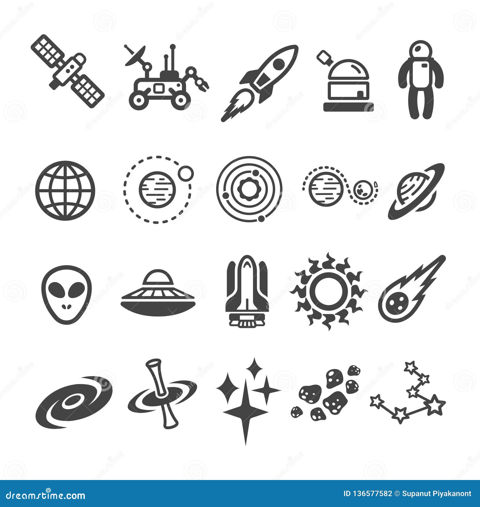 Space icon set stock vector. Illustration of astronaut - 136577582
