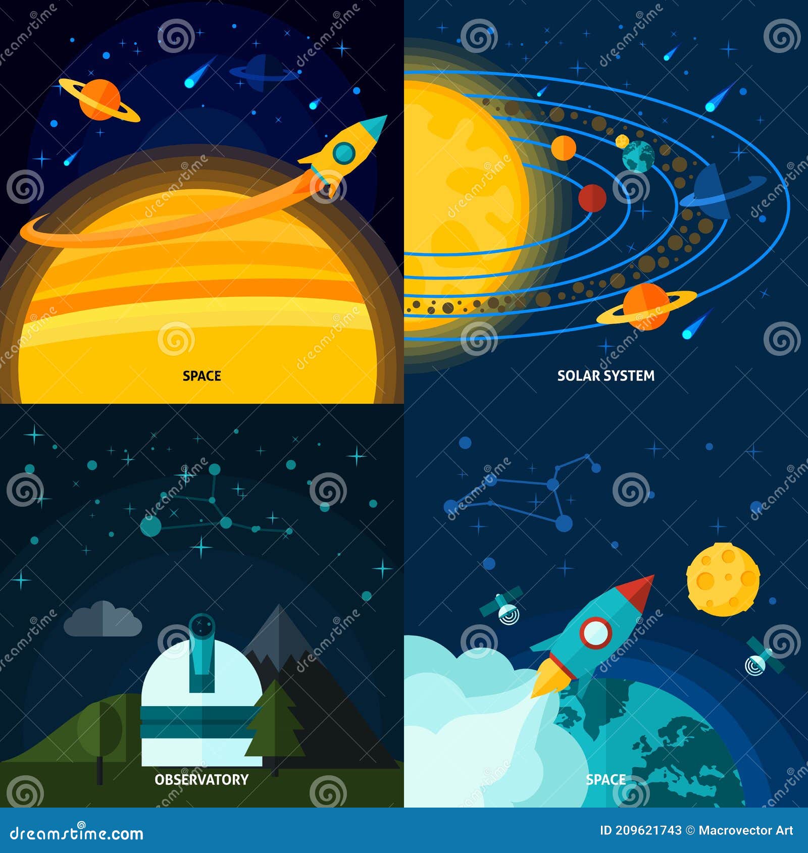 Space and Universe Flat Set Stock Vector - Illustration of launch ...