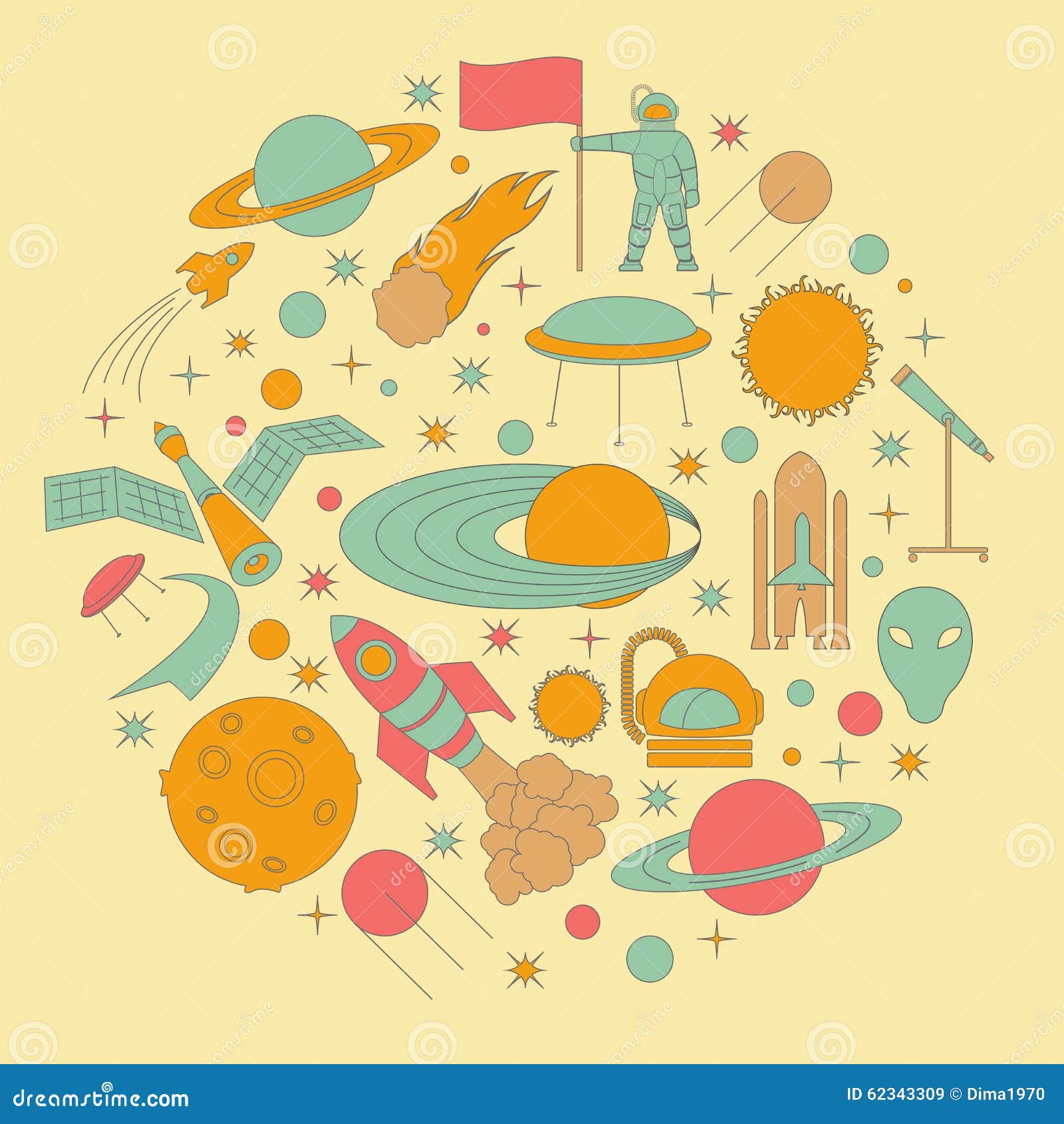 Space, Universe Graphic Design. Linear Icon Set Stock Vector ...