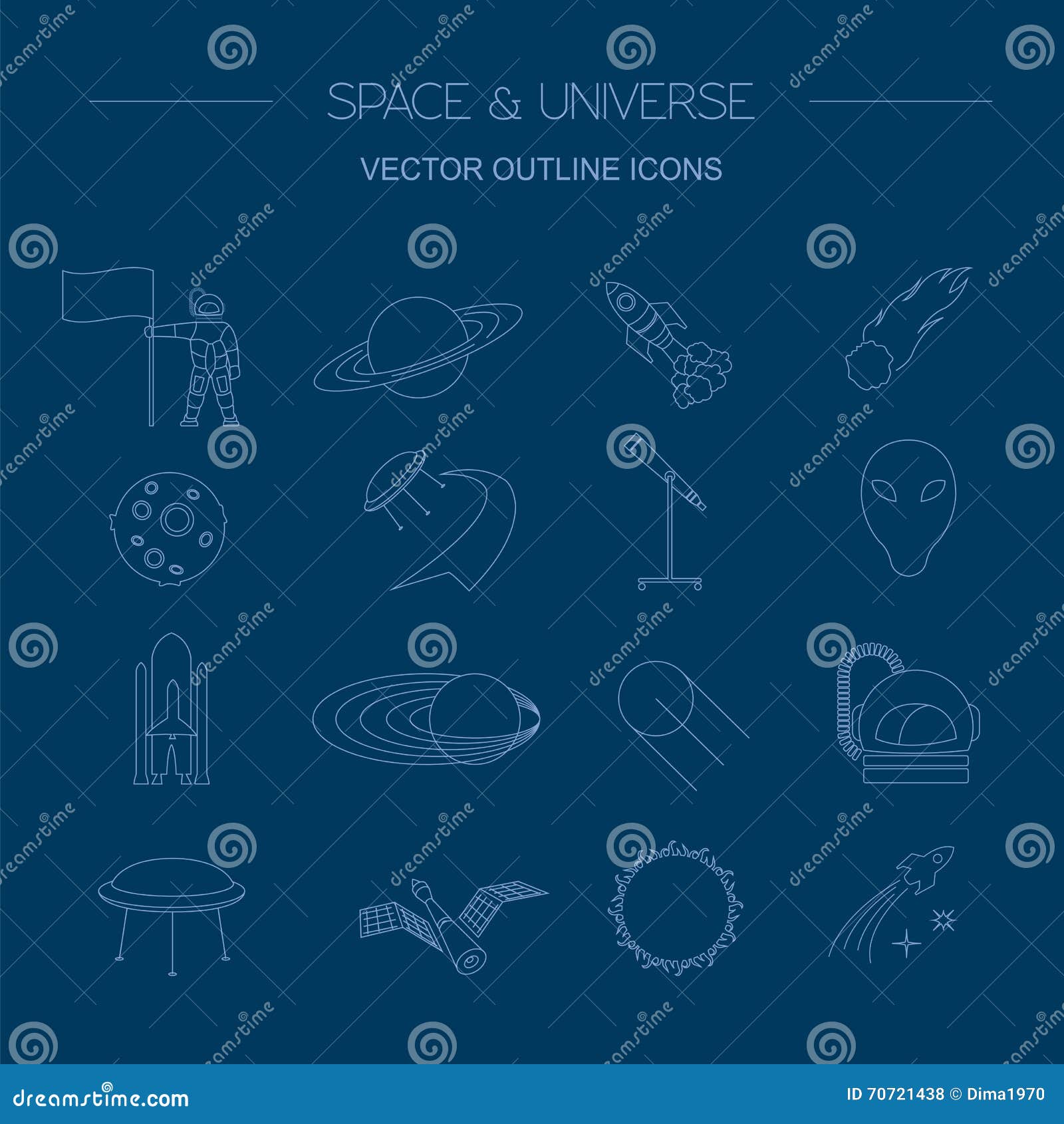 Space, Universe Graphic Design. Linear Icon Set Stock Vector ...