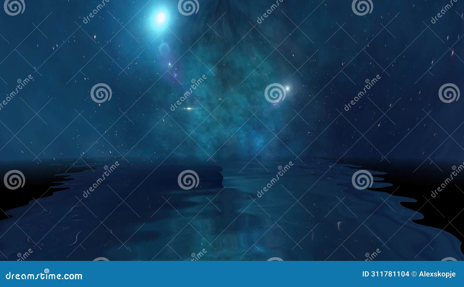 Space Universe with Stars and Galaxies Reflected in Water Stock ...