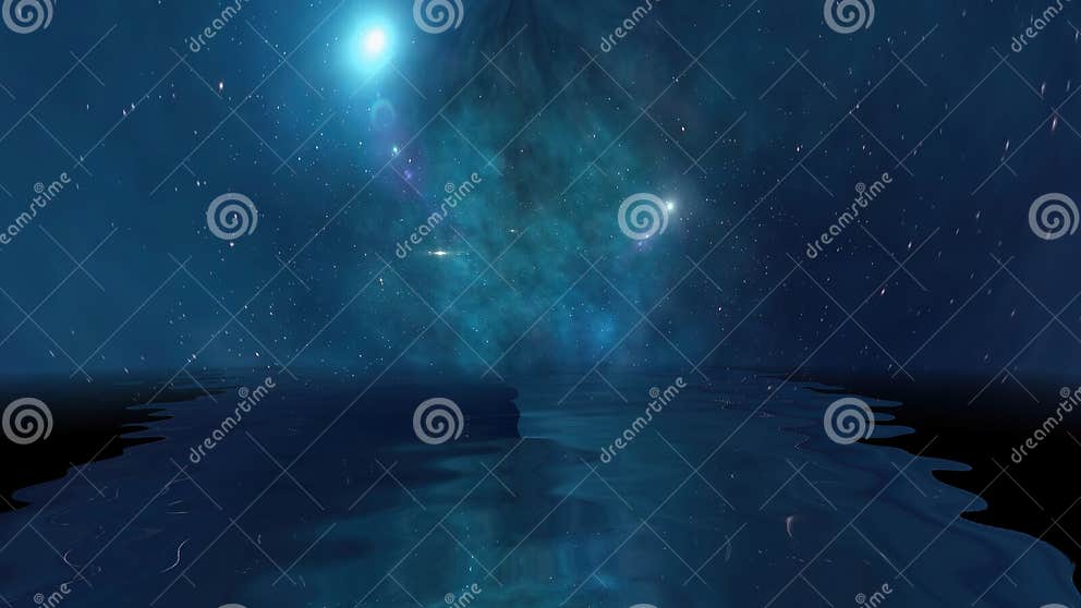 Space Universe with Stars and Galaxies Reflected in Water Stock ...