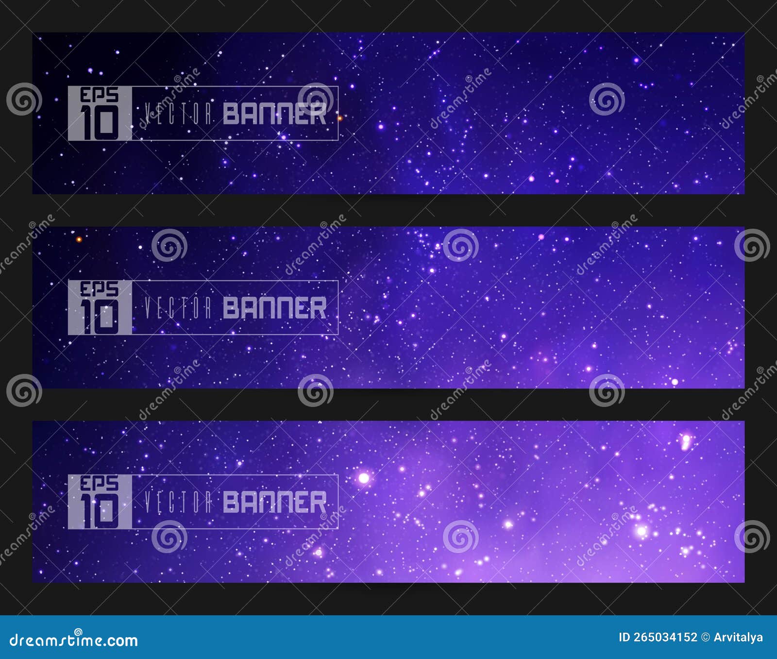 Set of Horizontal Banners with Night Starry Sky and Milky Way Stock ...