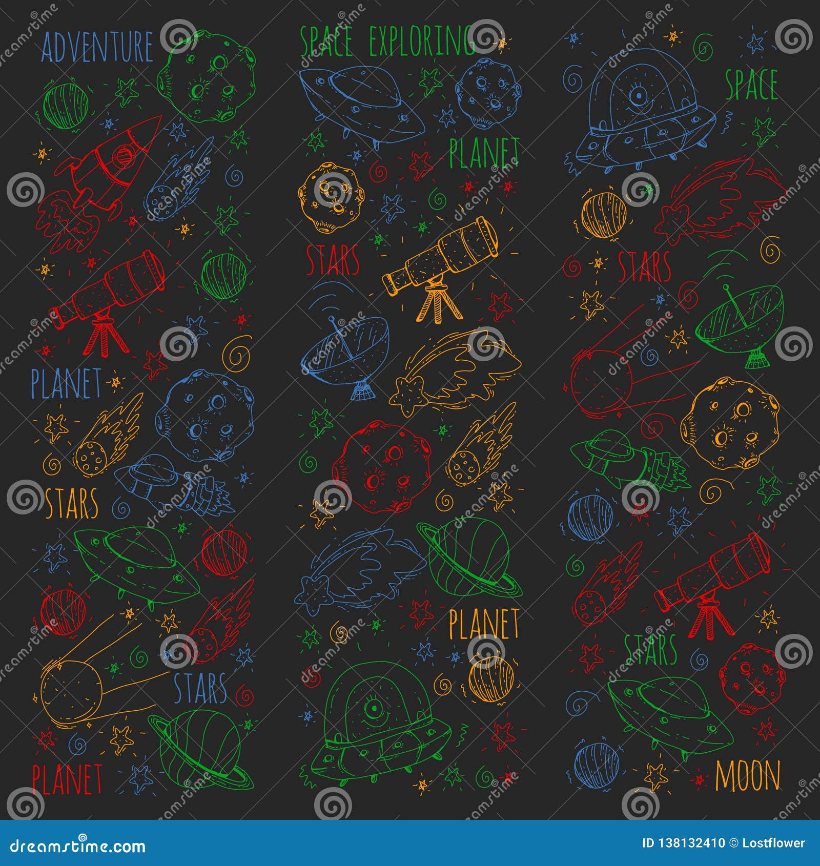 Space Vector Illustration. Science, Technology Pattern. Rocket and ...