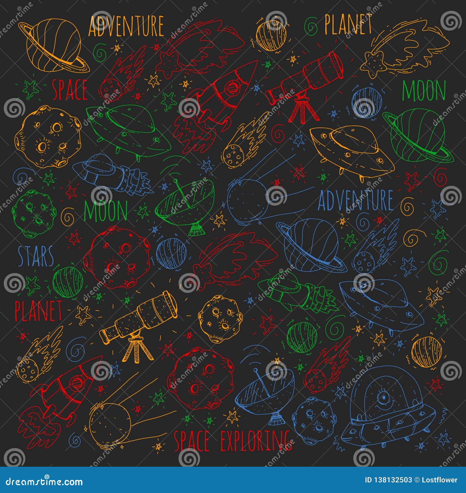 Space Vector Illustration. Science, Technology Pattern. Rocket and ...