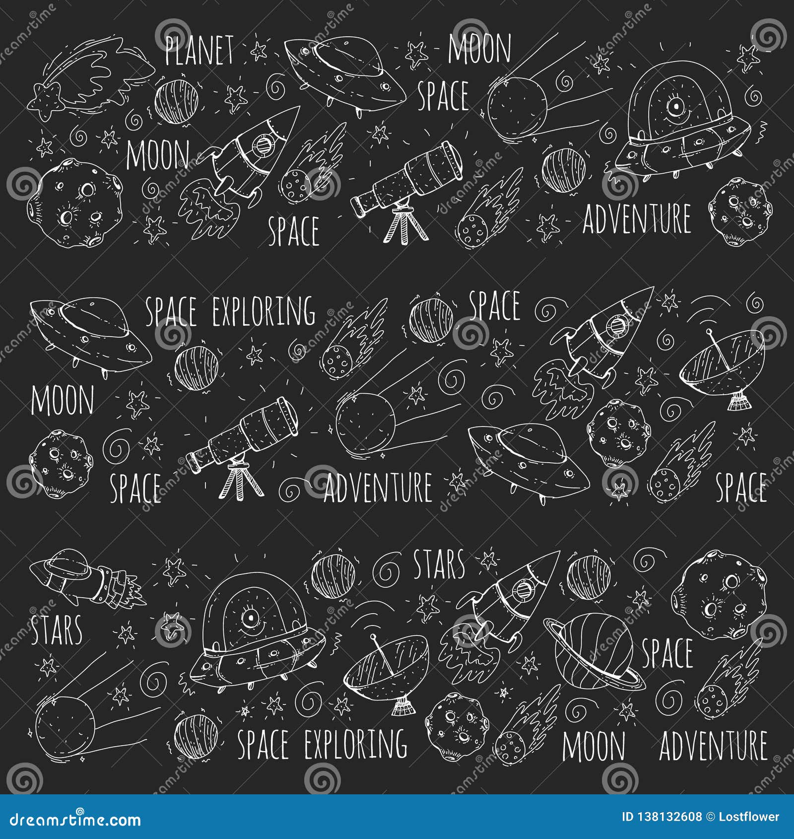 Space Vector Illustration. Science, Technology Pattern. Rocket and ...