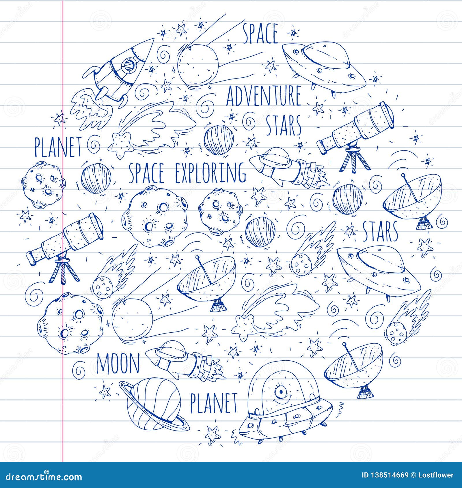 Space Vector Illustration. Science, Technology Pattern. Rocket and ...