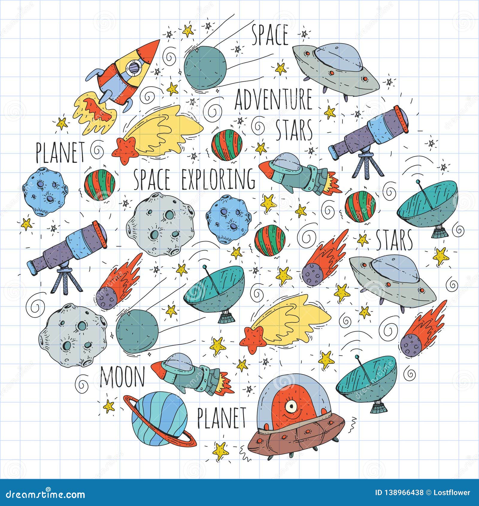 Space Vector Illustration. Science, Technology Pattern. Rocket and ...