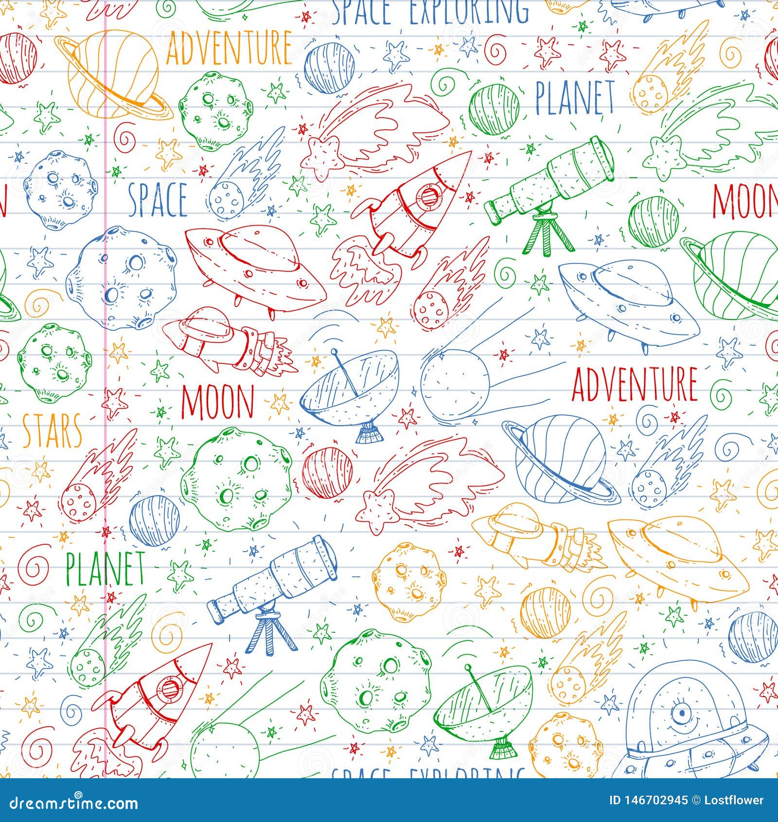 Space Vector Illustration. Science, Technology Pattern. Rocket and ...