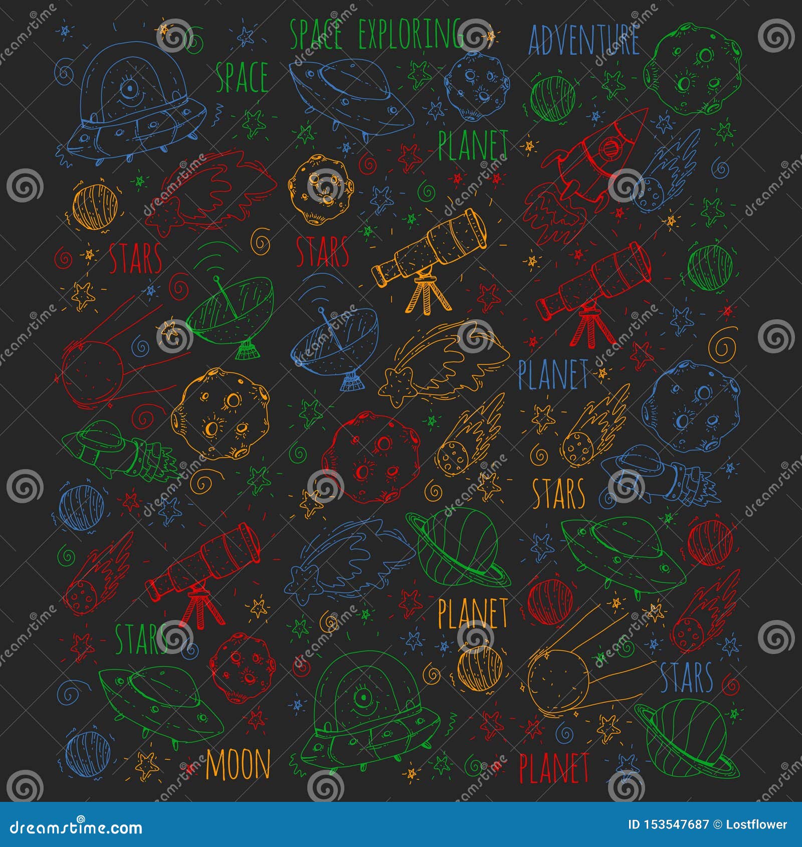 Space Vector Illustration. Science, Technology Pattern. Rocket and ...