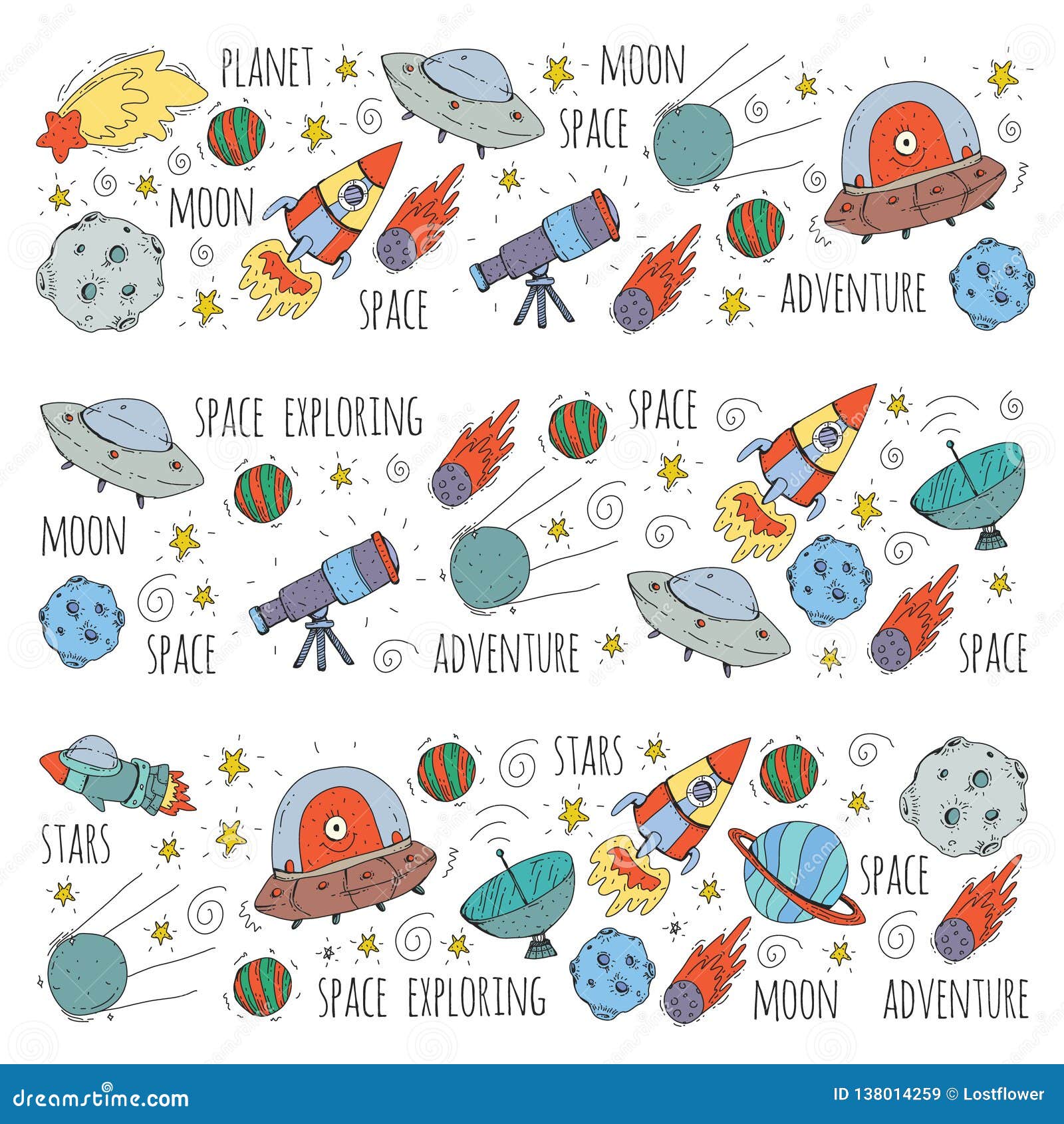 Space Vector Illustration. Science, Technology Pattern. Rocket and ...