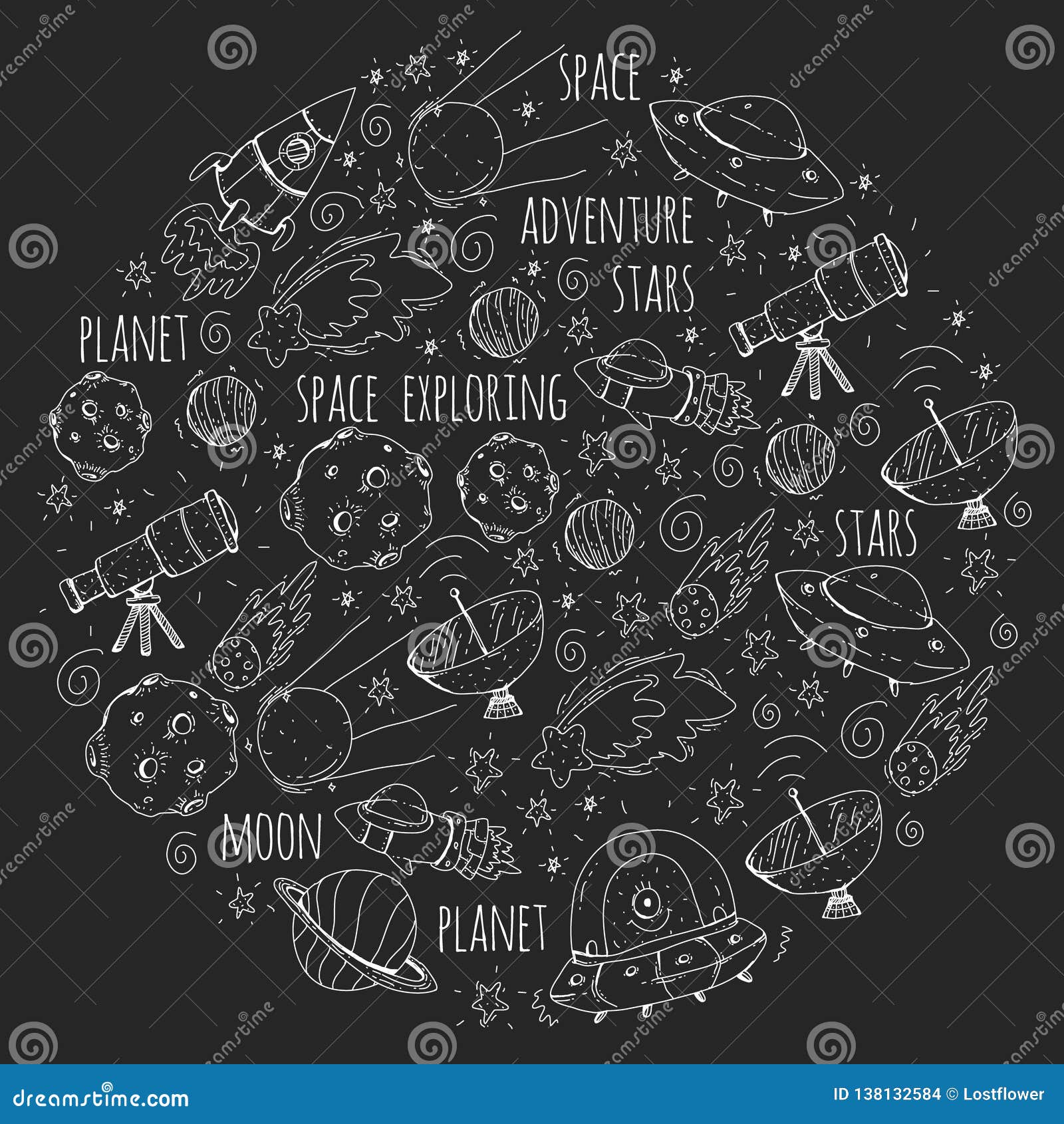 Space Vector Illustration. Science, Technology Pattern. Rocket and ...