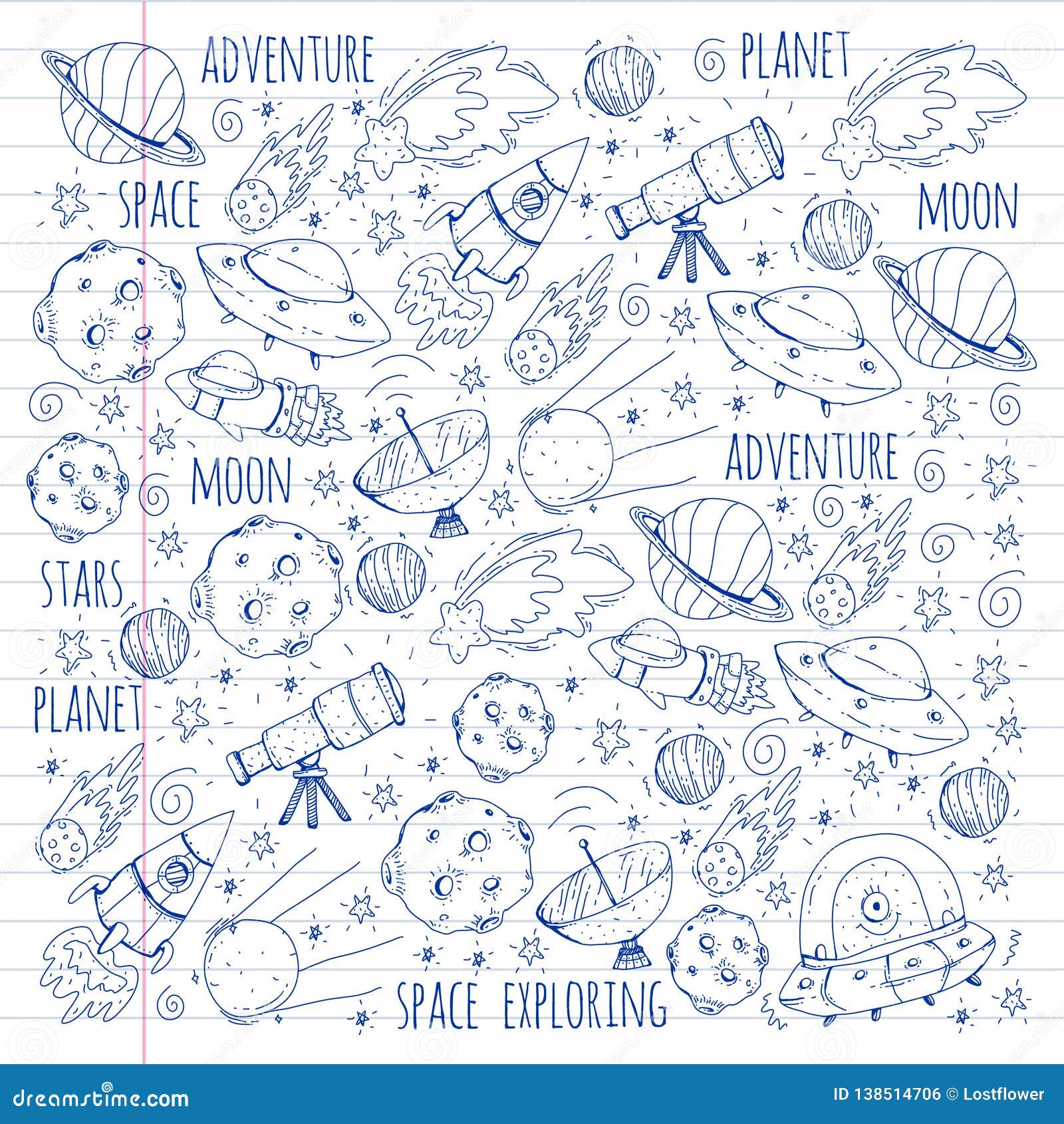 Space Vector Illustration. Science, Technology Pattern. Rocket and ...