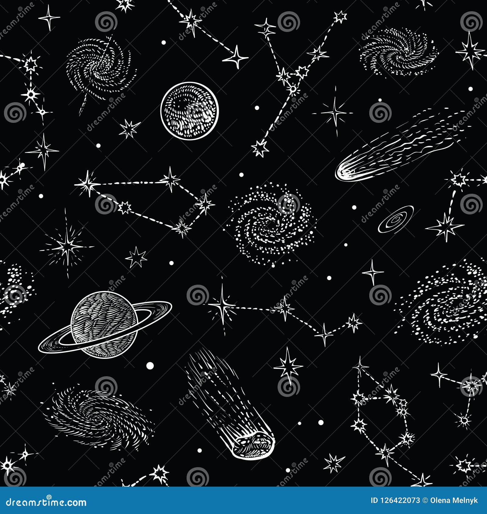 Space Vector Seamless Pattern with Galaxy, Planets, Comets and ...