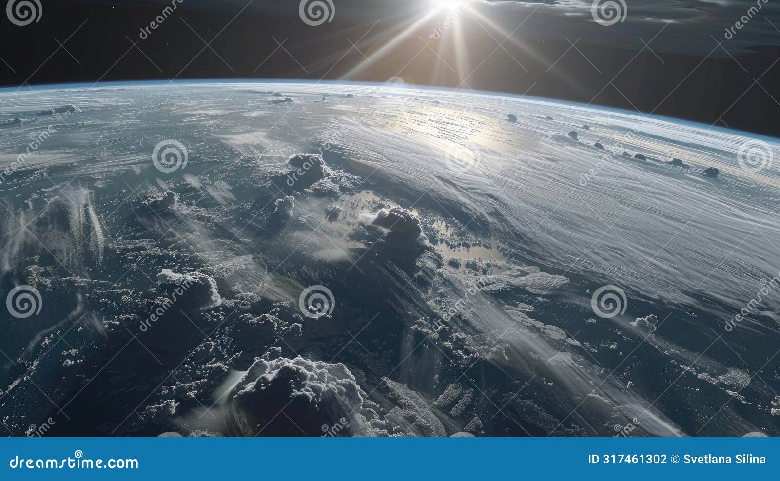 Space View of Earth with Dynamic Weather Patterns, Sunlit Atmosphere ...