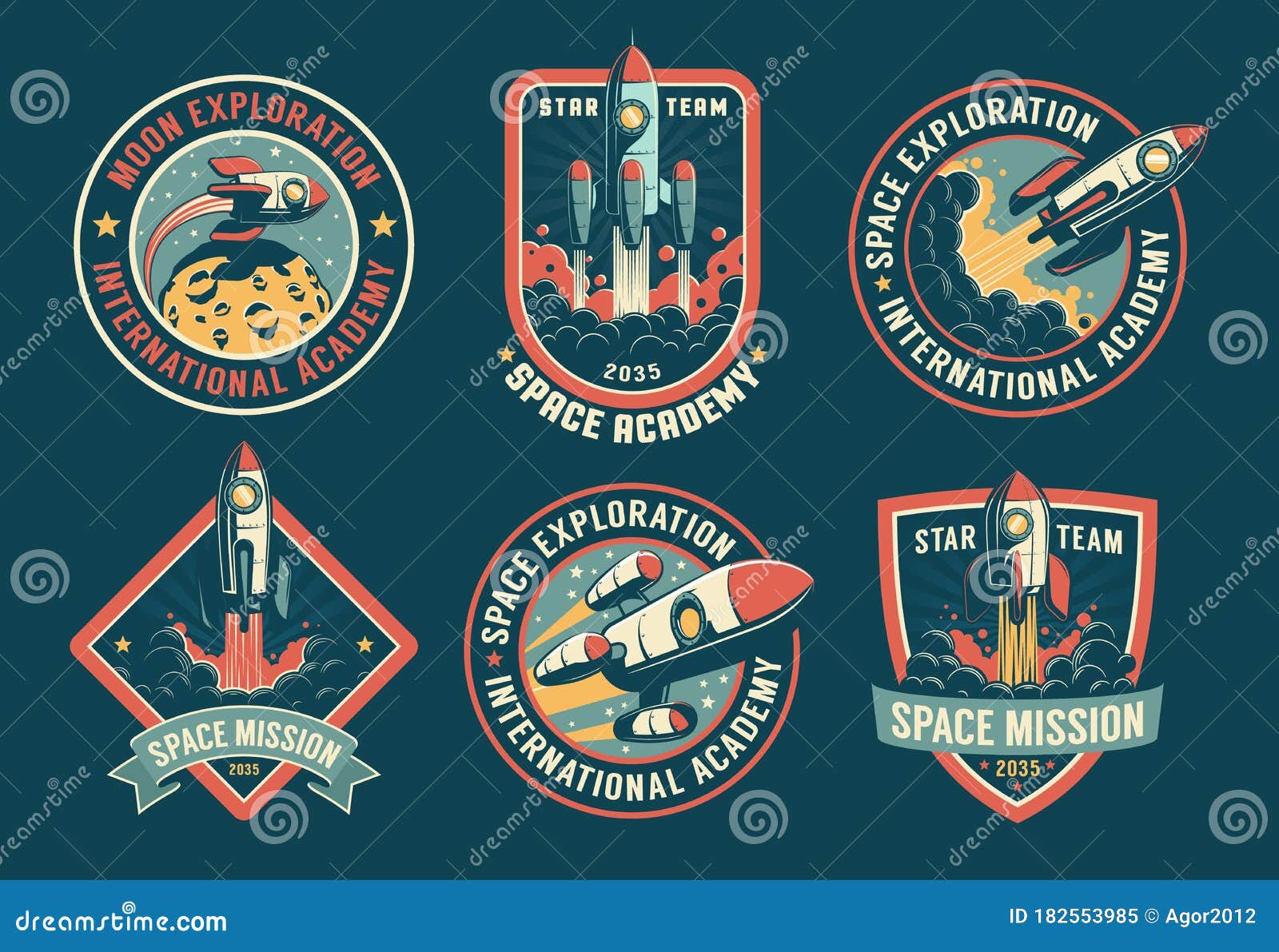 Space Vintage Badges, Emblems and Labels Set Stock Vector ...