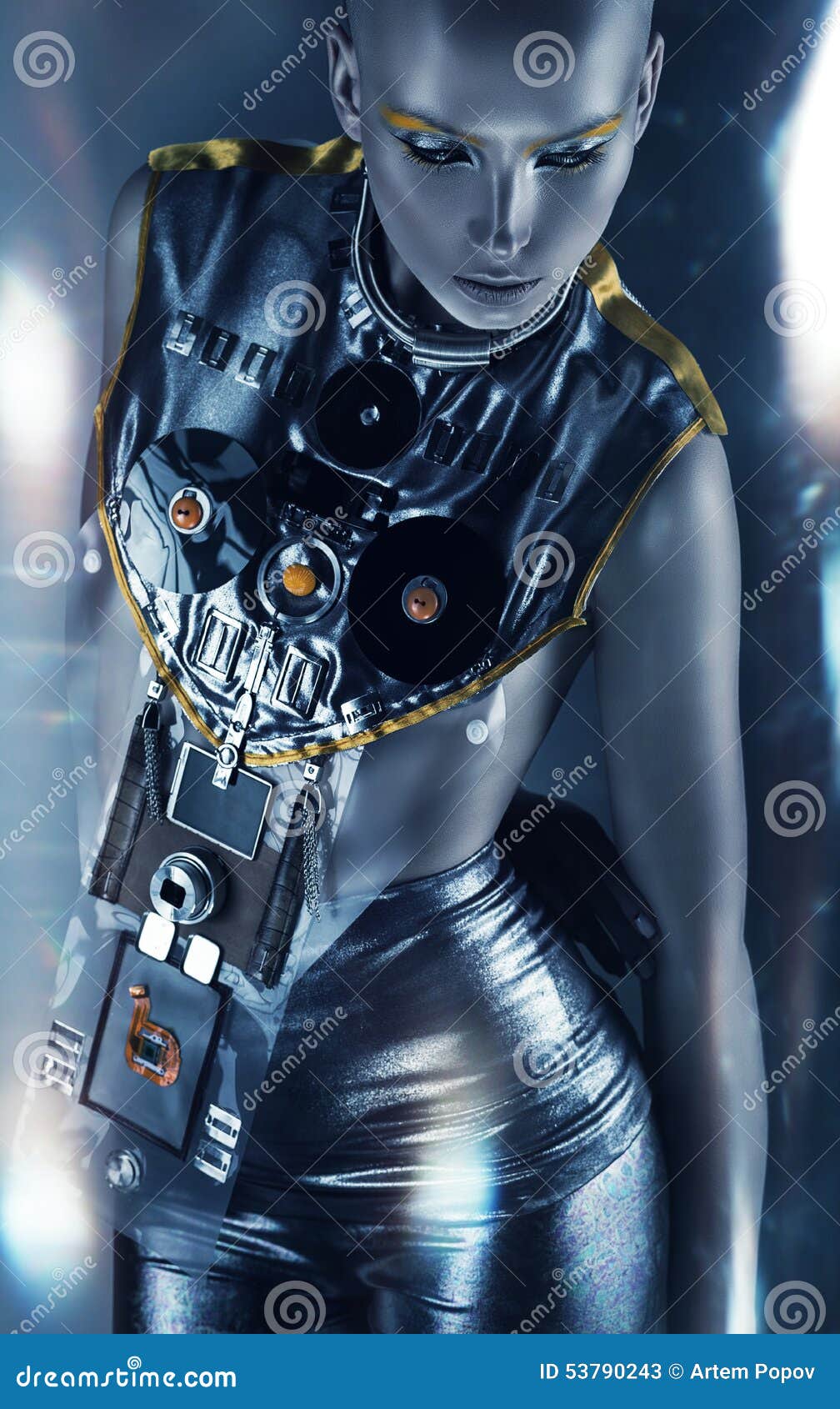 Space Woman In Silver Clothing In Light Stock Illustration Illustration Of Fashion
