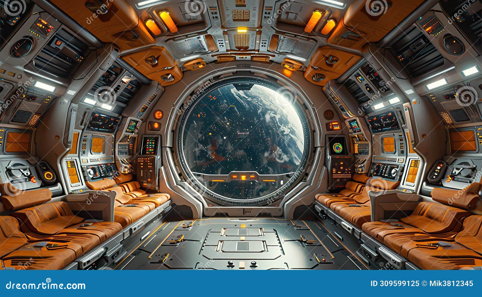 Spacecraft Cockpit Overlooking Earth from Orbit. Stock Illustration ...