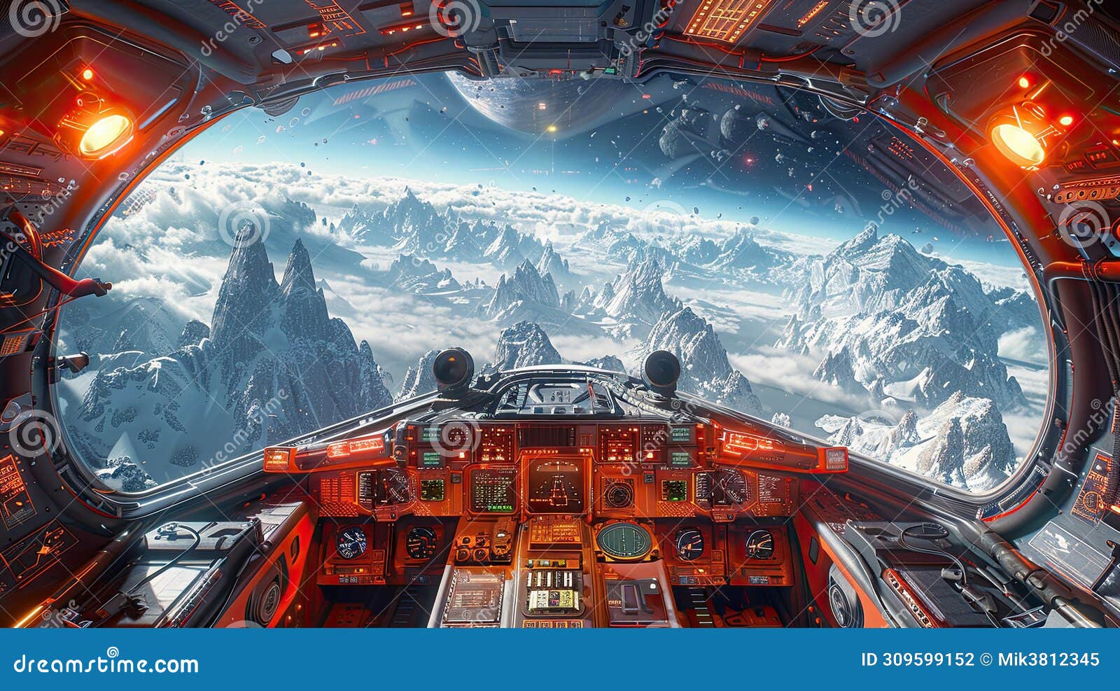 Spacecraft Cockpit Overlooking Earth from Orbit. Stock Illustration ...