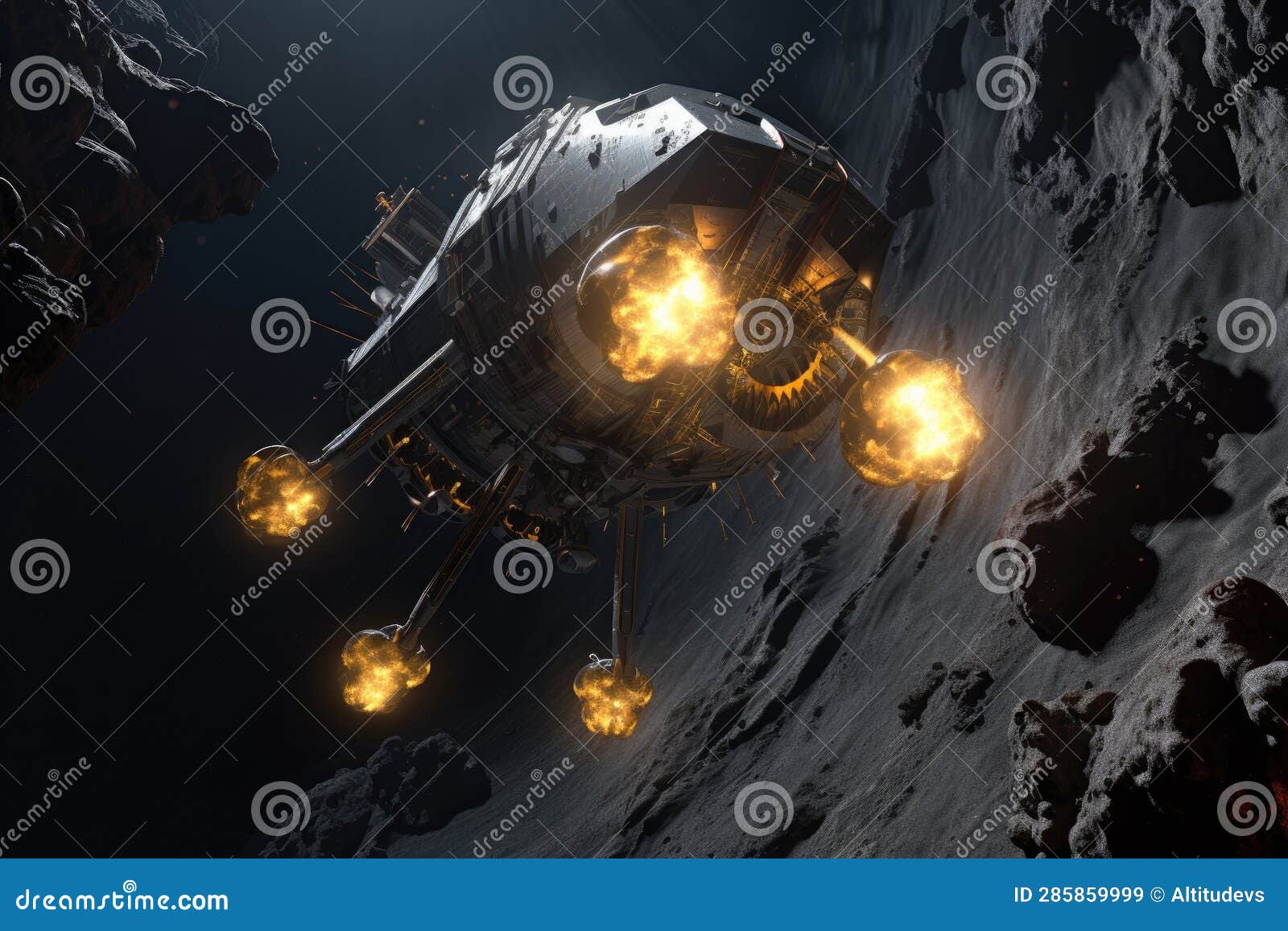 Spacecraft Deploying Mining Drones on Asteroid Stock Image - Image of futuristic, asteroid ...