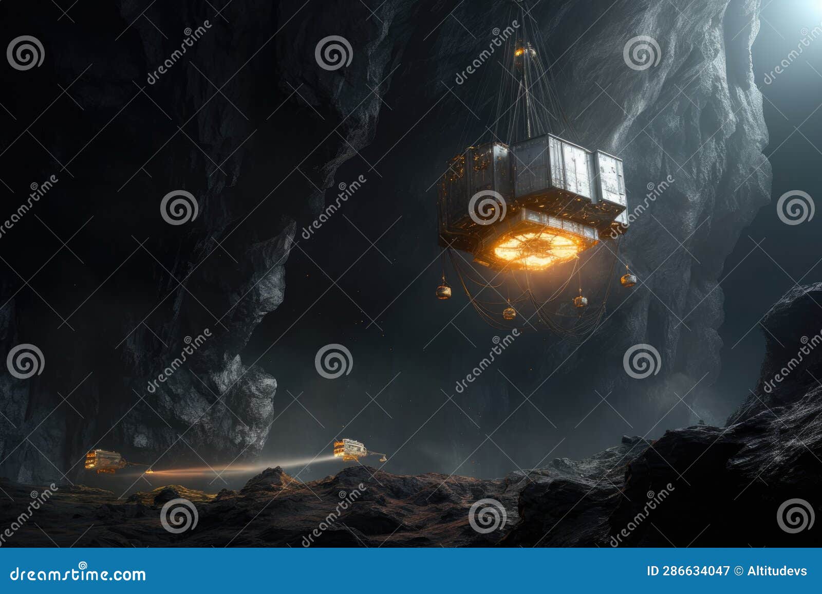Spacecraft Deploying Mining Drones on Asteroid Stock Image - Image of ...