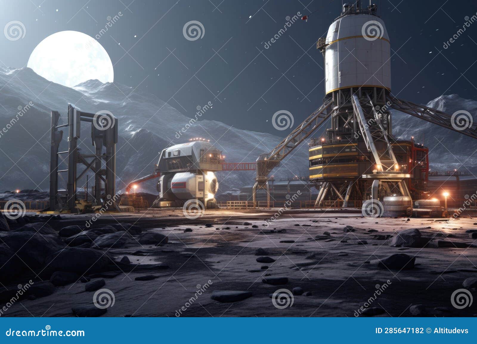 Spacecraft Docked At Lunar Base Landing Pad Royalty-Free Stock Photo ...