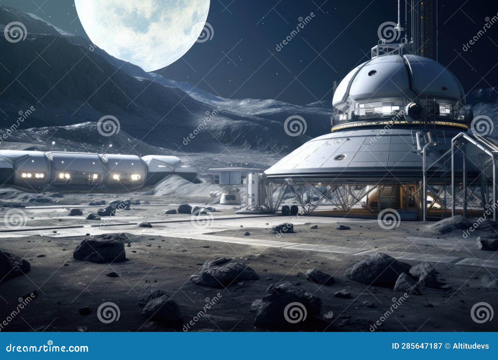 Spacecraft Docked at Lunar Base Landing Pad Stock Image - Image of ...