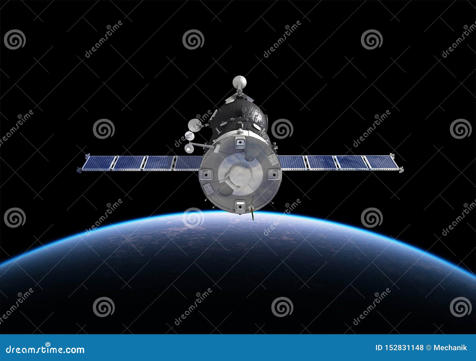 Spacecraft Orbiting Earth. 3D Illustration. Stock Illustration ...
