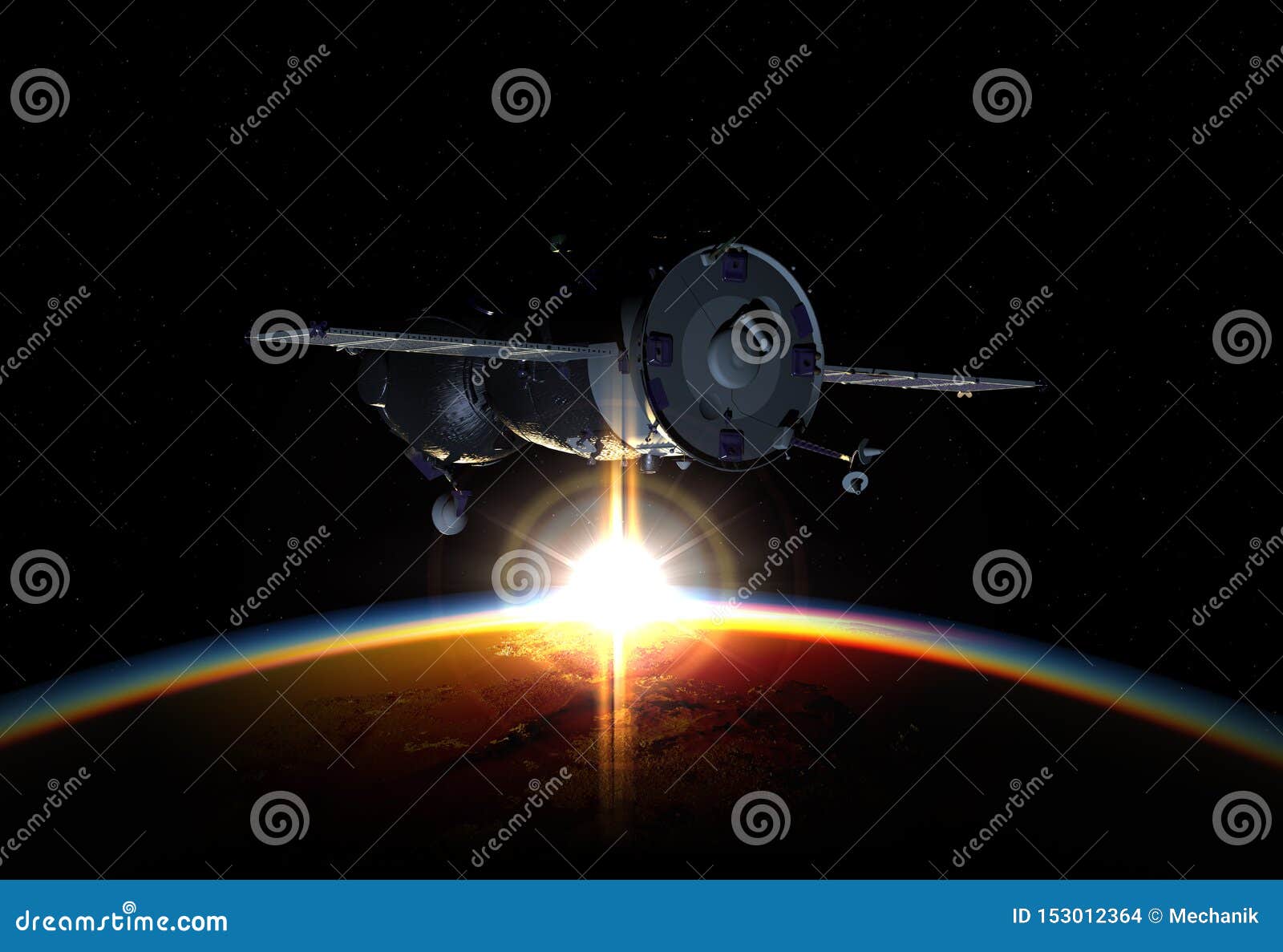 Spacecraft Orbiting Earth. 3D Illustration. Stock Illustration ...