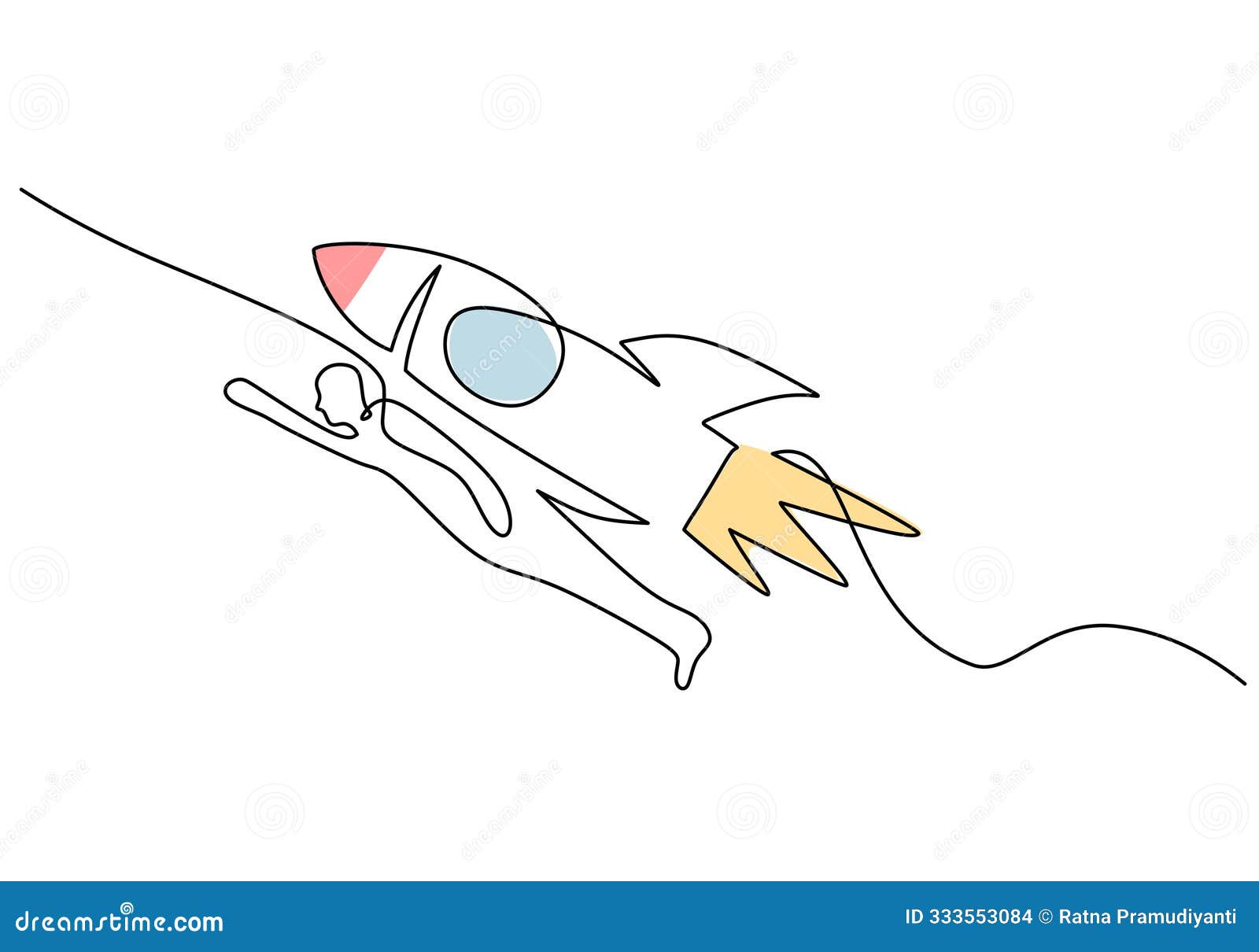 Spacecraft Flying with Astronaut Continuous Line Drawing. Rocket Space ...