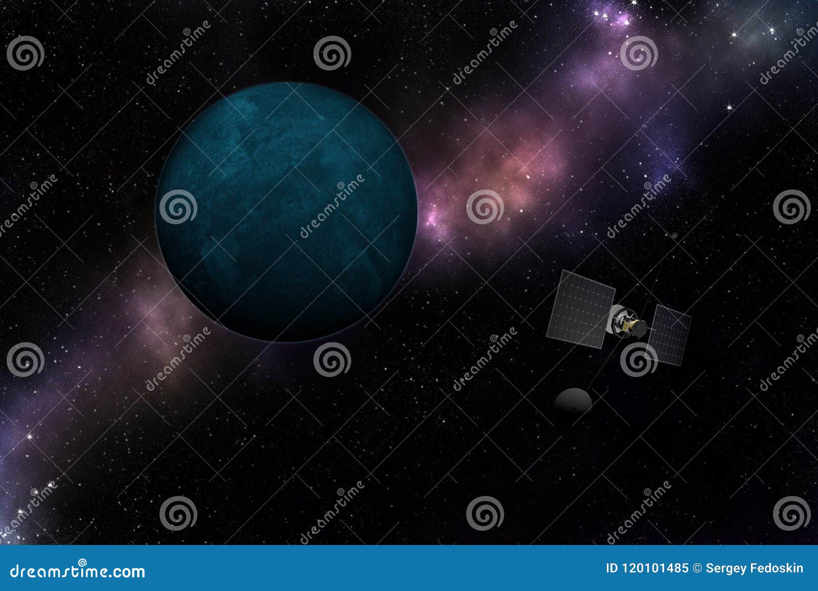 Spacecraft Flying To Unknown Planet in Outer Space. Stock Illustration ...