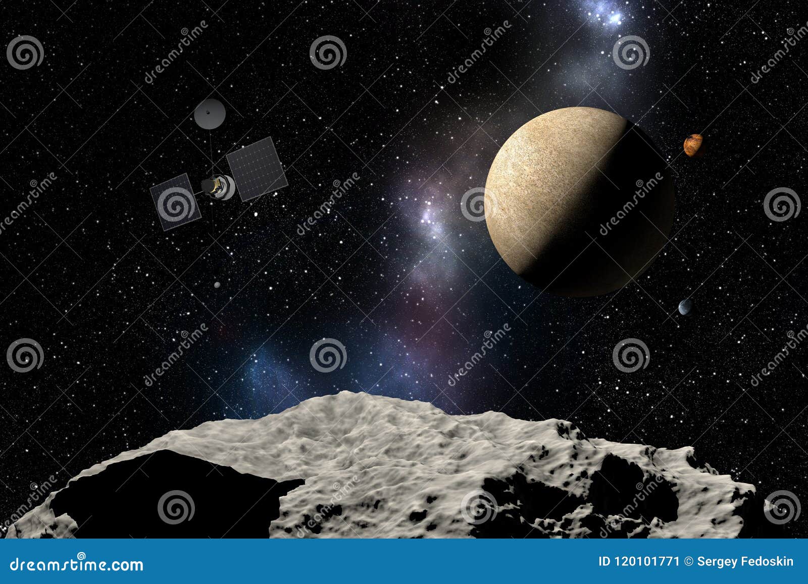 Spacecraft Flying To Unknown Planet in Outer Space. Stock Illustration ...