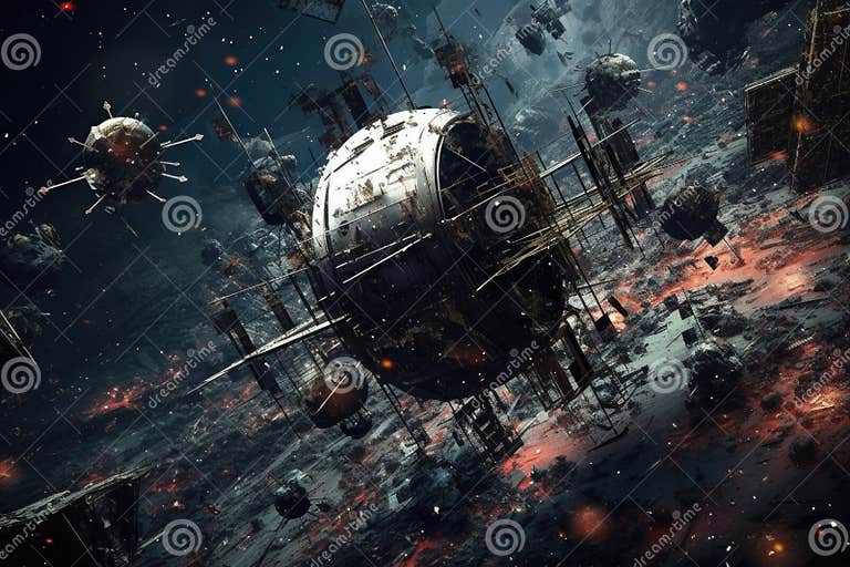 Spacecraft Graveyard Orbit with Multiple Decaying Satellites Stock ...